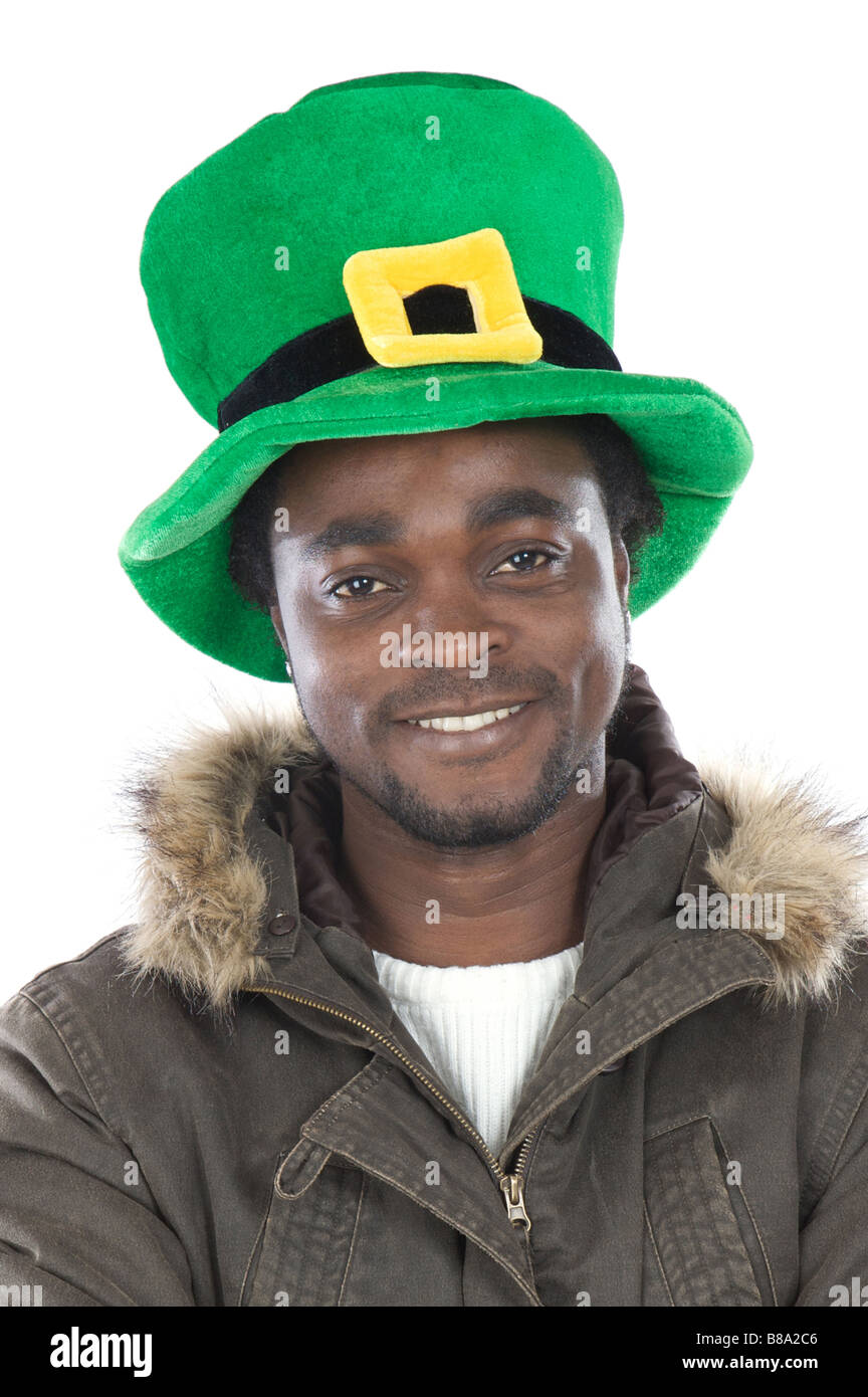 African American with saint patrick s hat isolated Stock Photo - Alamy