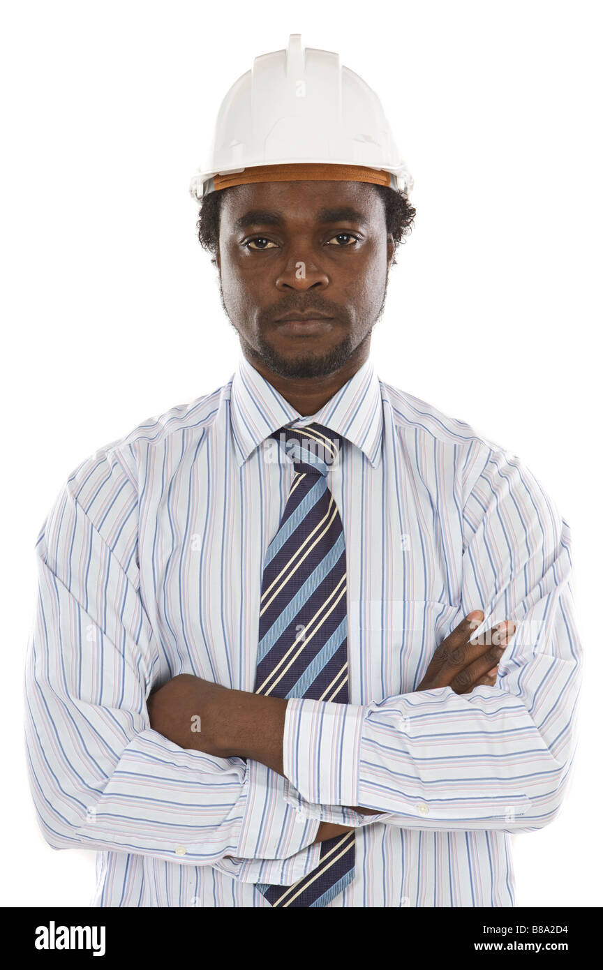 African american engineer a over white background Stock Photo - Alamy