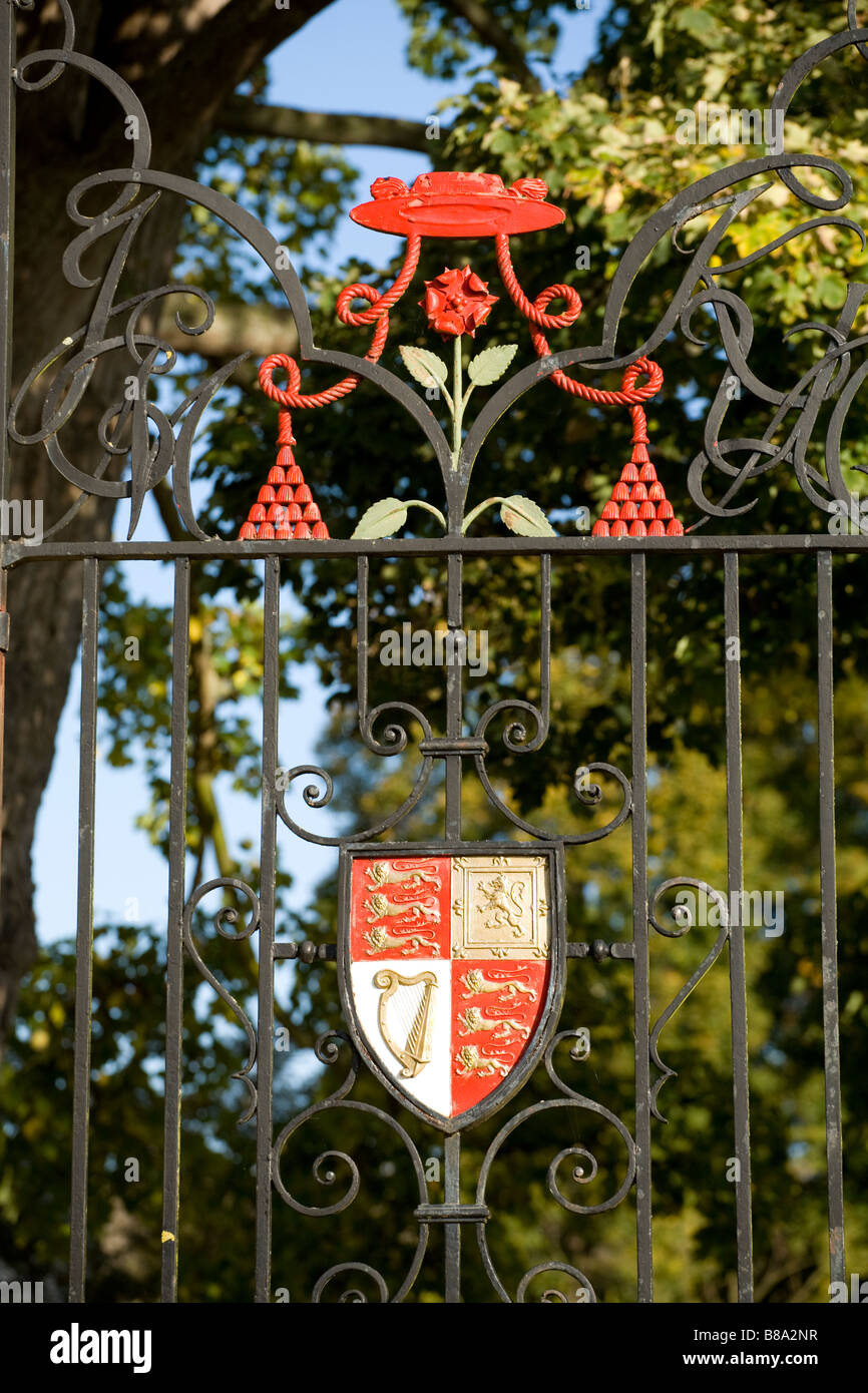 Gate with crest and rose motif adjacent to the Meadows Building, Christ ...