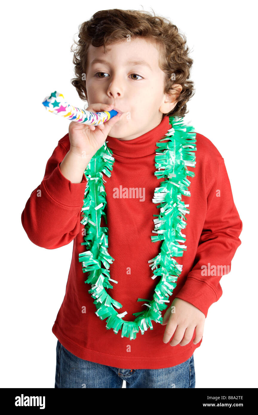 adorable boy celebrating a celebration a over white background Stock ...