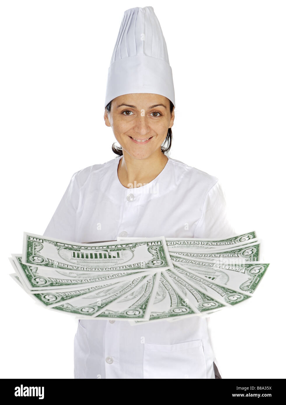 attractive cook woman saving money in its purchases and meals a over ...