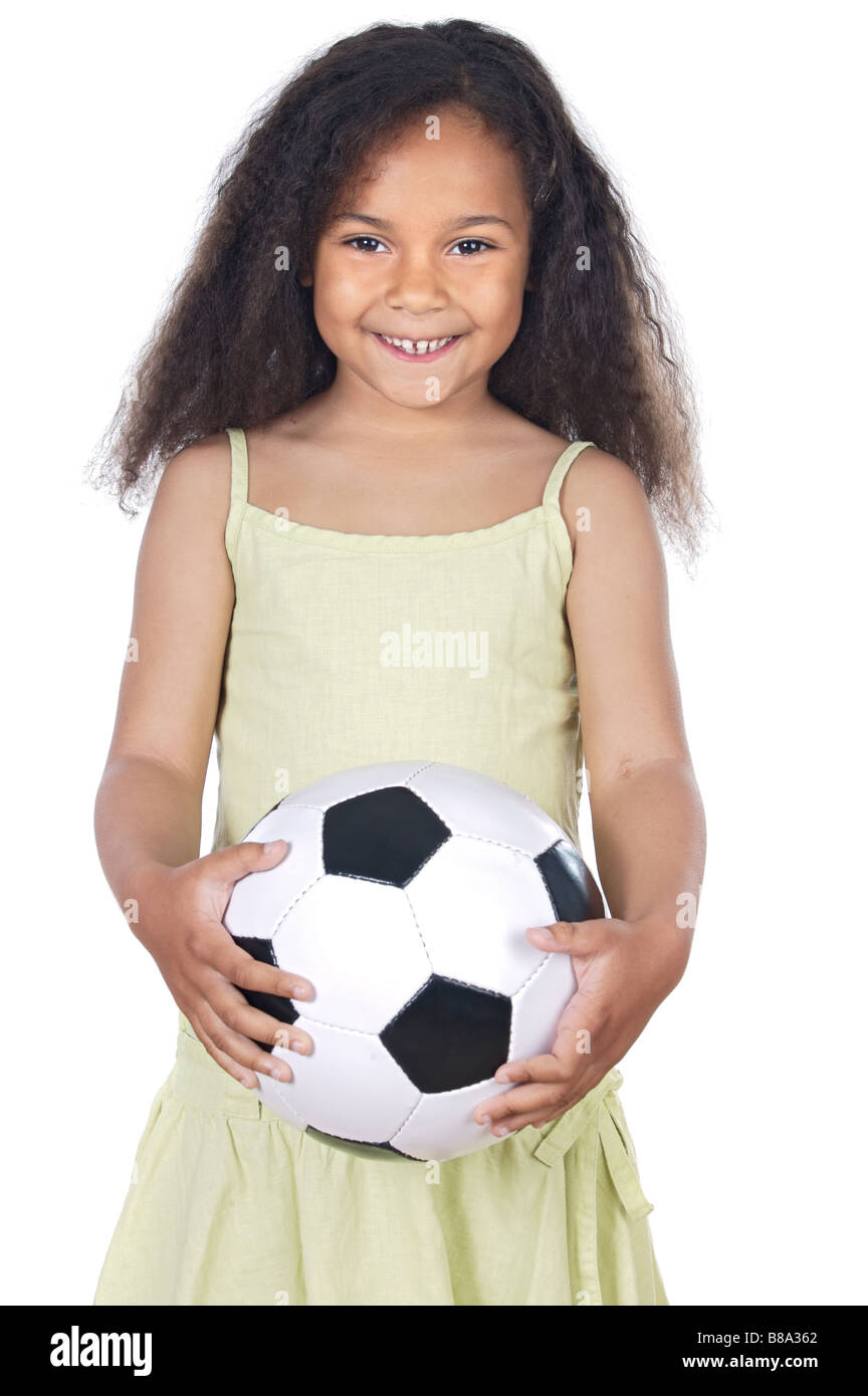 adorable girl whit ball a over white background Stock Photo - Alamy