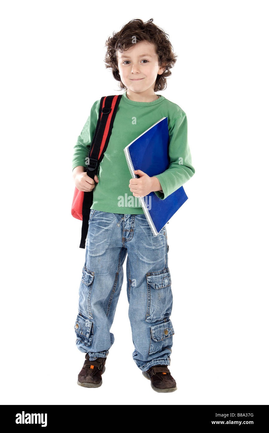 adorable child student a over white background Stock Photo - Alamy