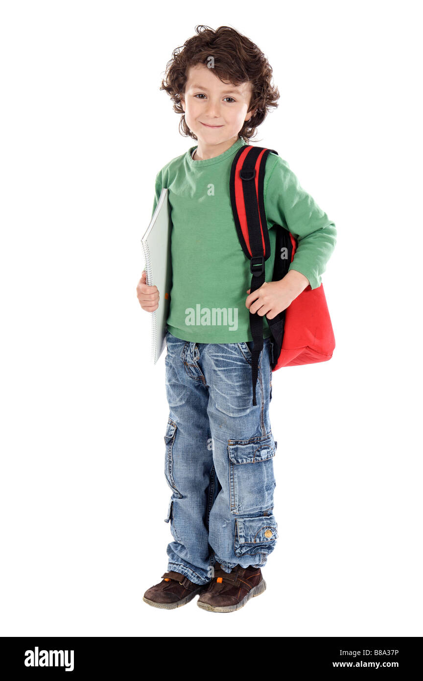 adorable child student a over white background Stock Photo - Alamy
