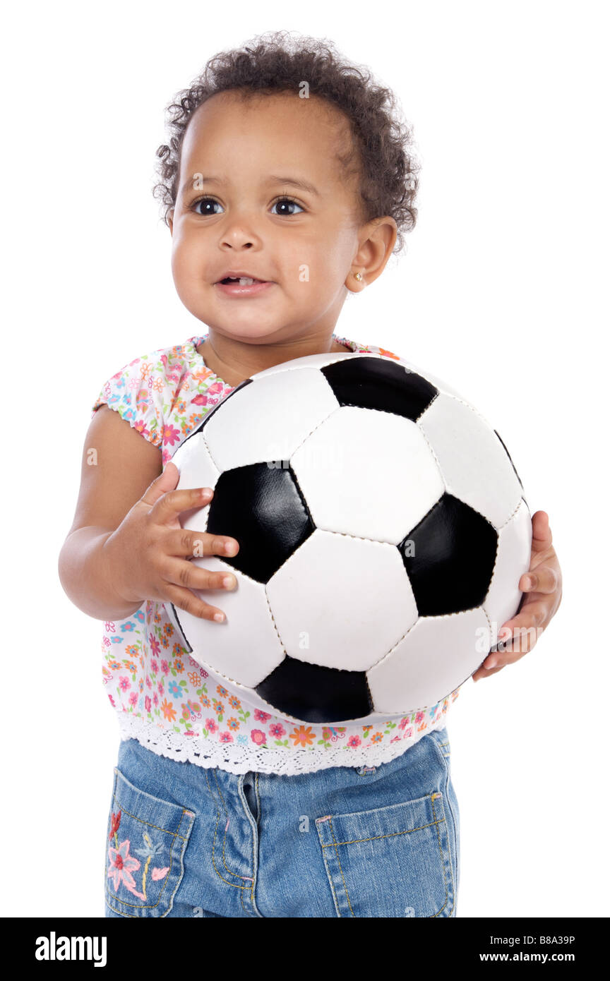 Baby with soccer ball a over white background Stock Photo - Alamy