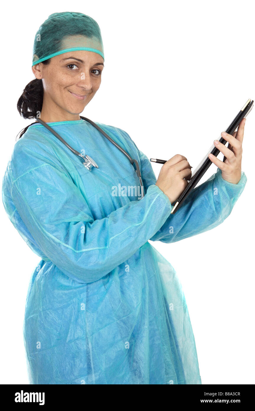 attractive lady doctor over a white background Stock Photo - Alamy