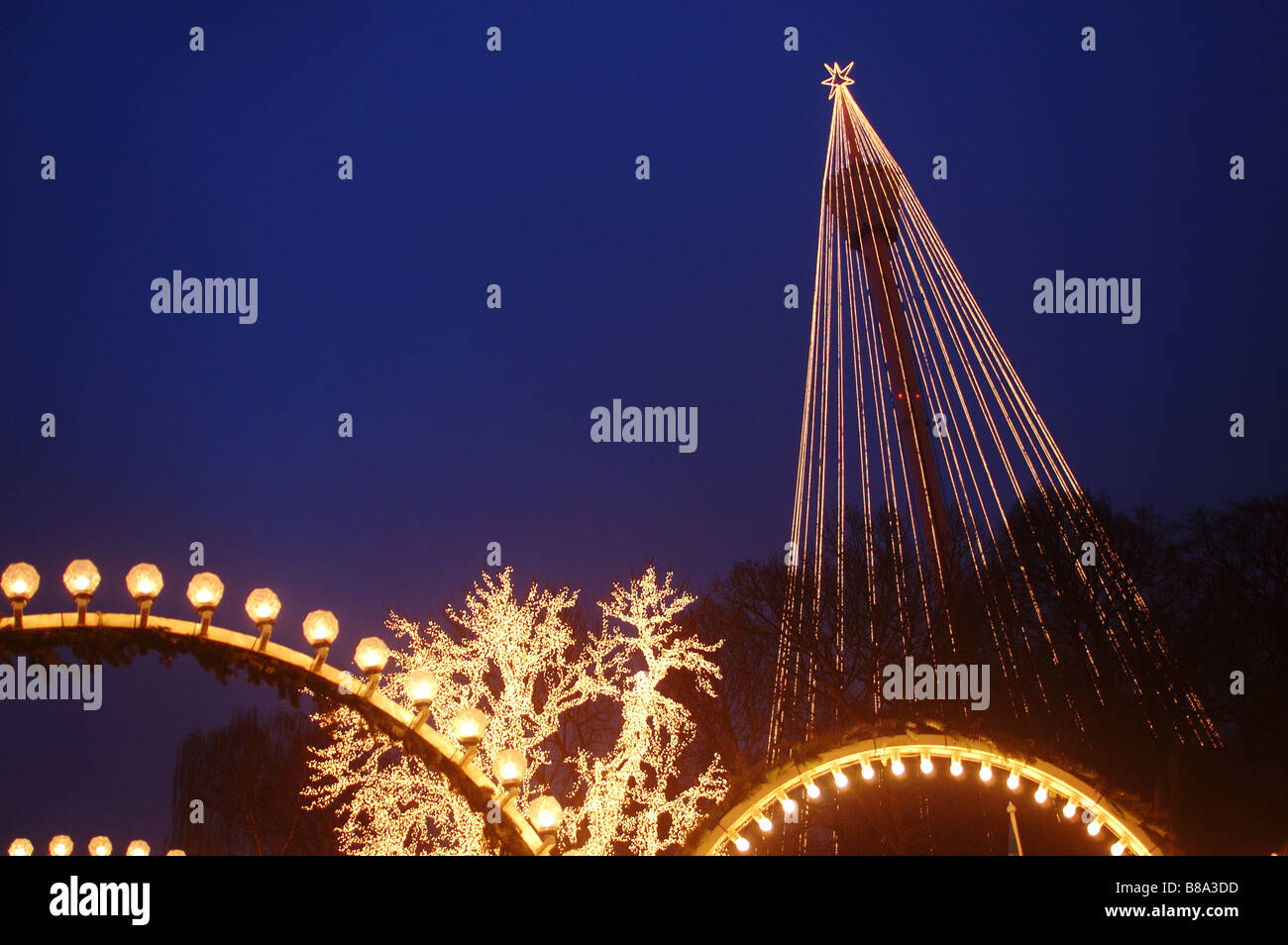 Evening light at Liseberg amusement park in winter in Gothenburg,Sweden ...