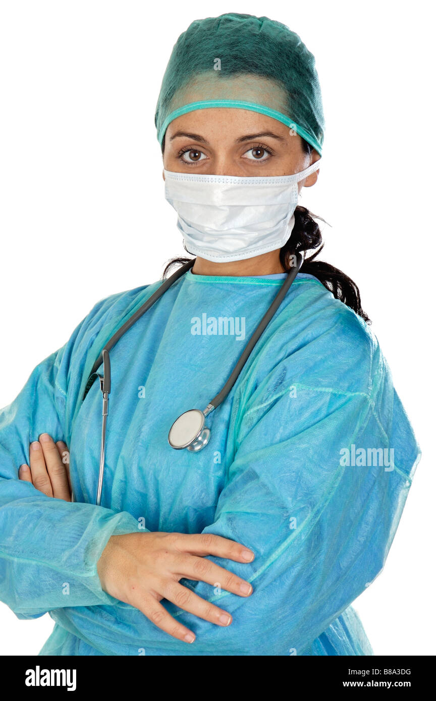 Attractive lady doctor over a white background Stock Photo - Alamy