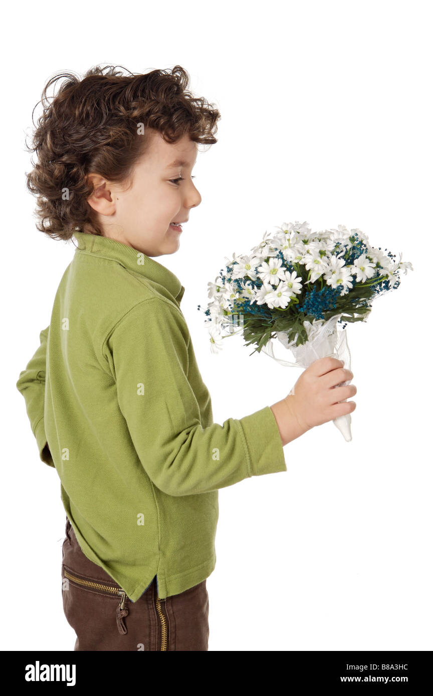 photo of an adorable boy with flowers Stock Photo - Alamy