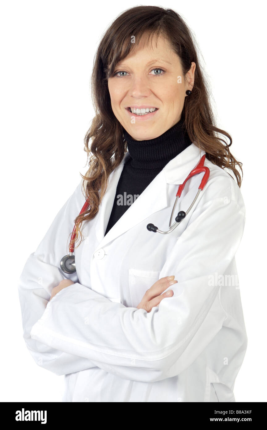 Attractive lady doctor over a white background Stock Photo - Alamy