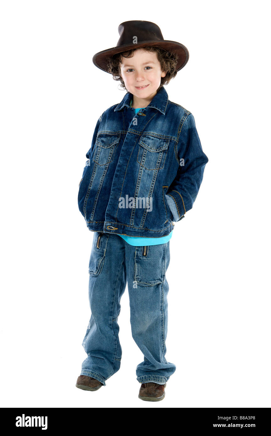 Adorable child wearing a cowboy hat a over white background Stock Photo ...