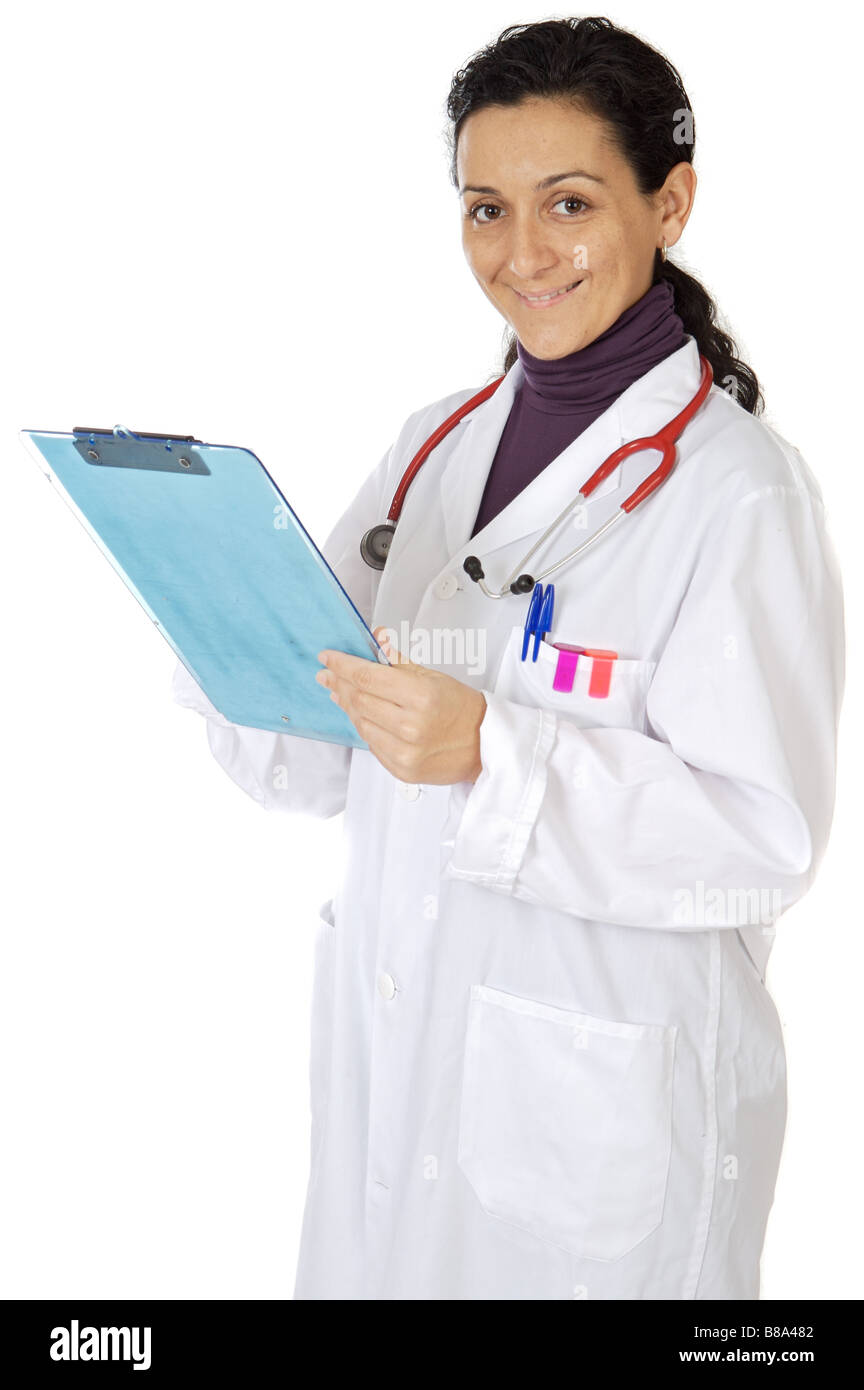attractive lady doctor over a white background Stock Photo - Alamy
