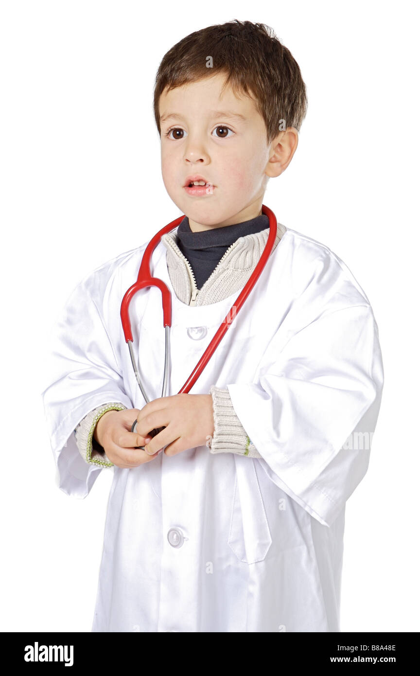 Adorable future doctor a over white background Stock Photo - Alamy