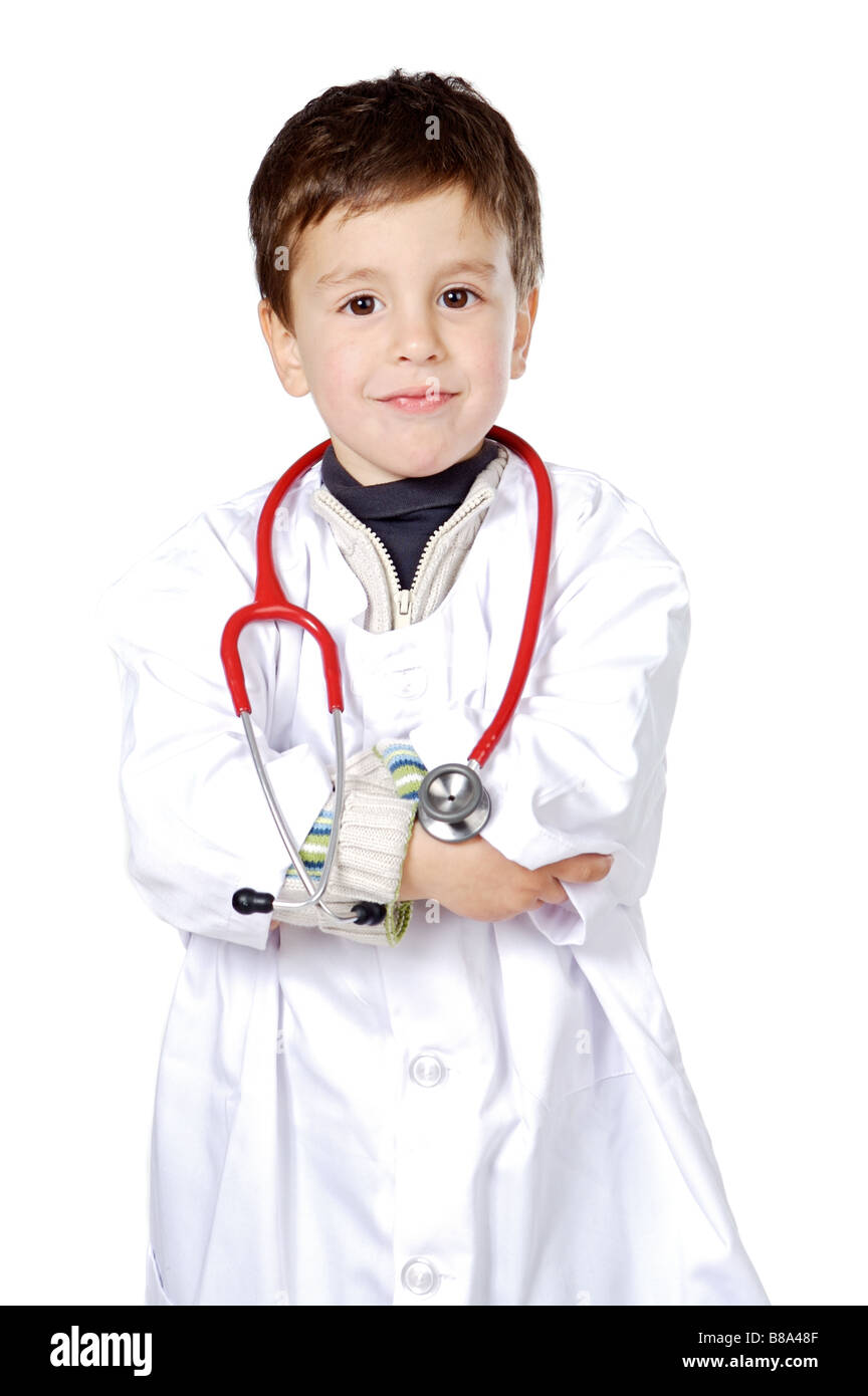 Adorable future doctor a over white background Stock Photo - Alamy