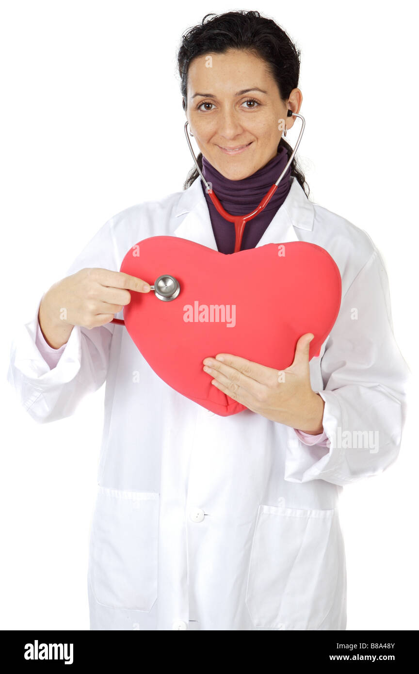 Attractive lady doctor cardiologist over a white background Stock Photo ...