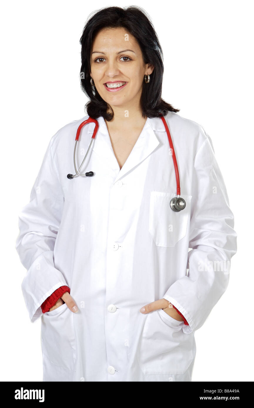 attractive lady doctor over a white background Stock Photo - Alamy