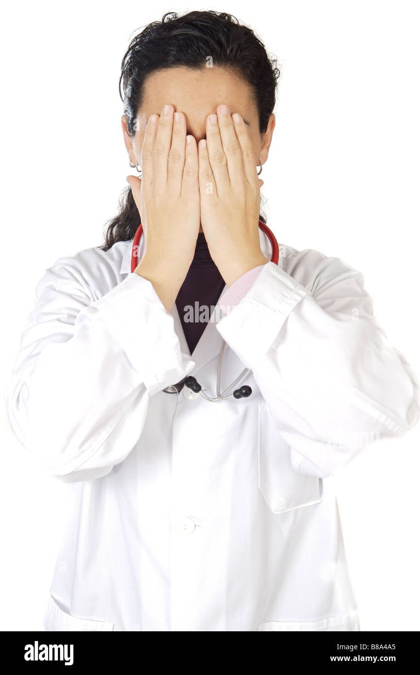 Lady anonymous Doctor with the hands in the face Stock Photo - Alamy