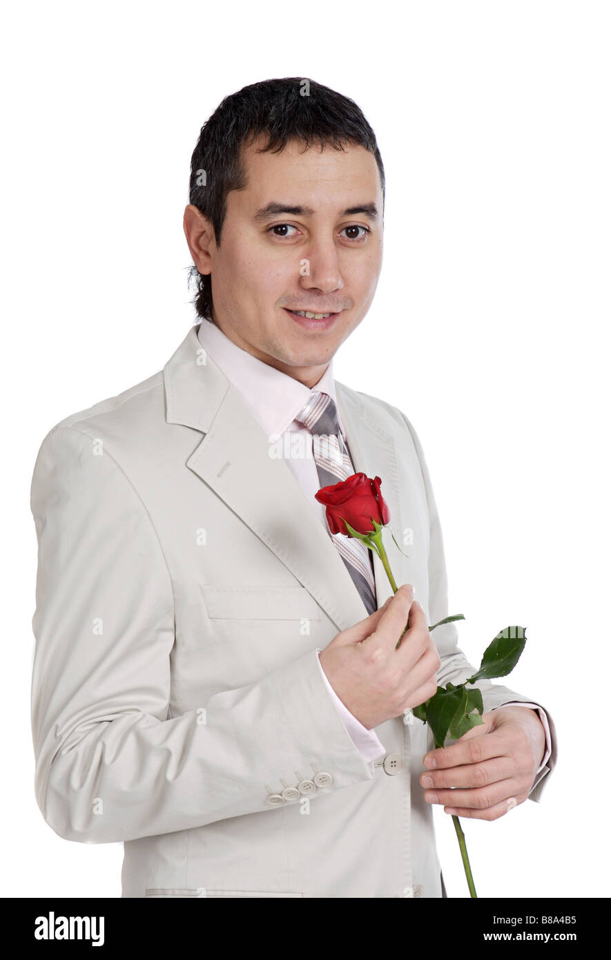 Attractive enamored young man a over white background Stock Photo - Alamy