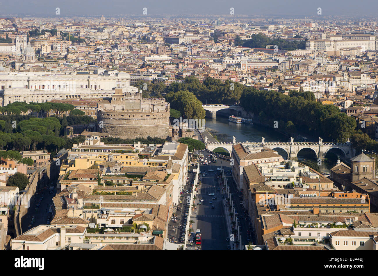 Rome - angels castle and bridge from cupola of st. Peters cathedral ...