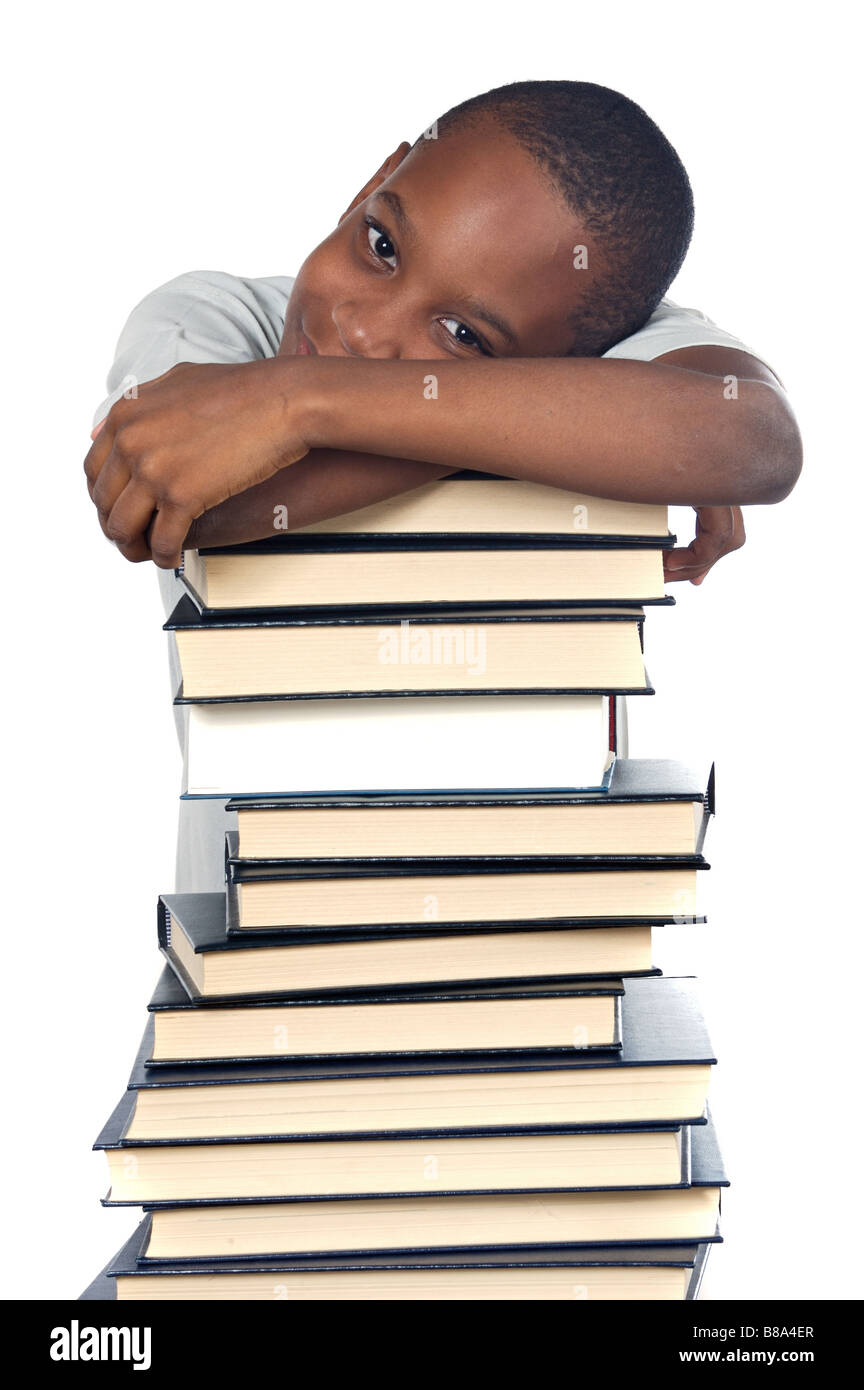 Adorable child studying a over white background Stock Photo - Alamy