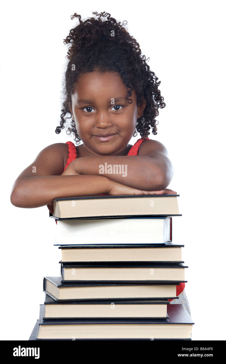adorable girl writing a over white background Stock Photo - Alamy