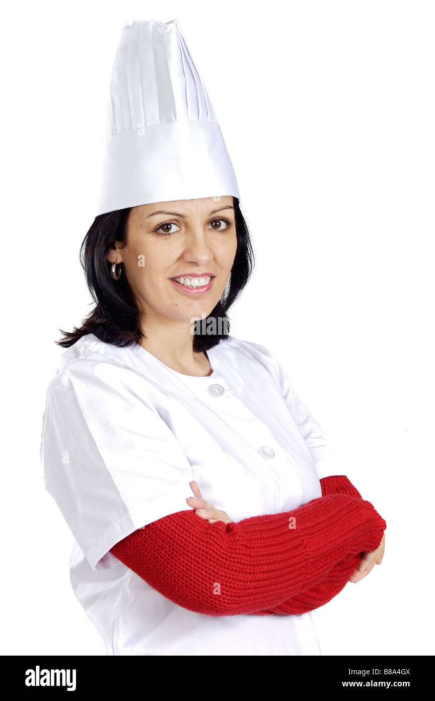 attractive cook woman a over white background Stock Photo - Alamy