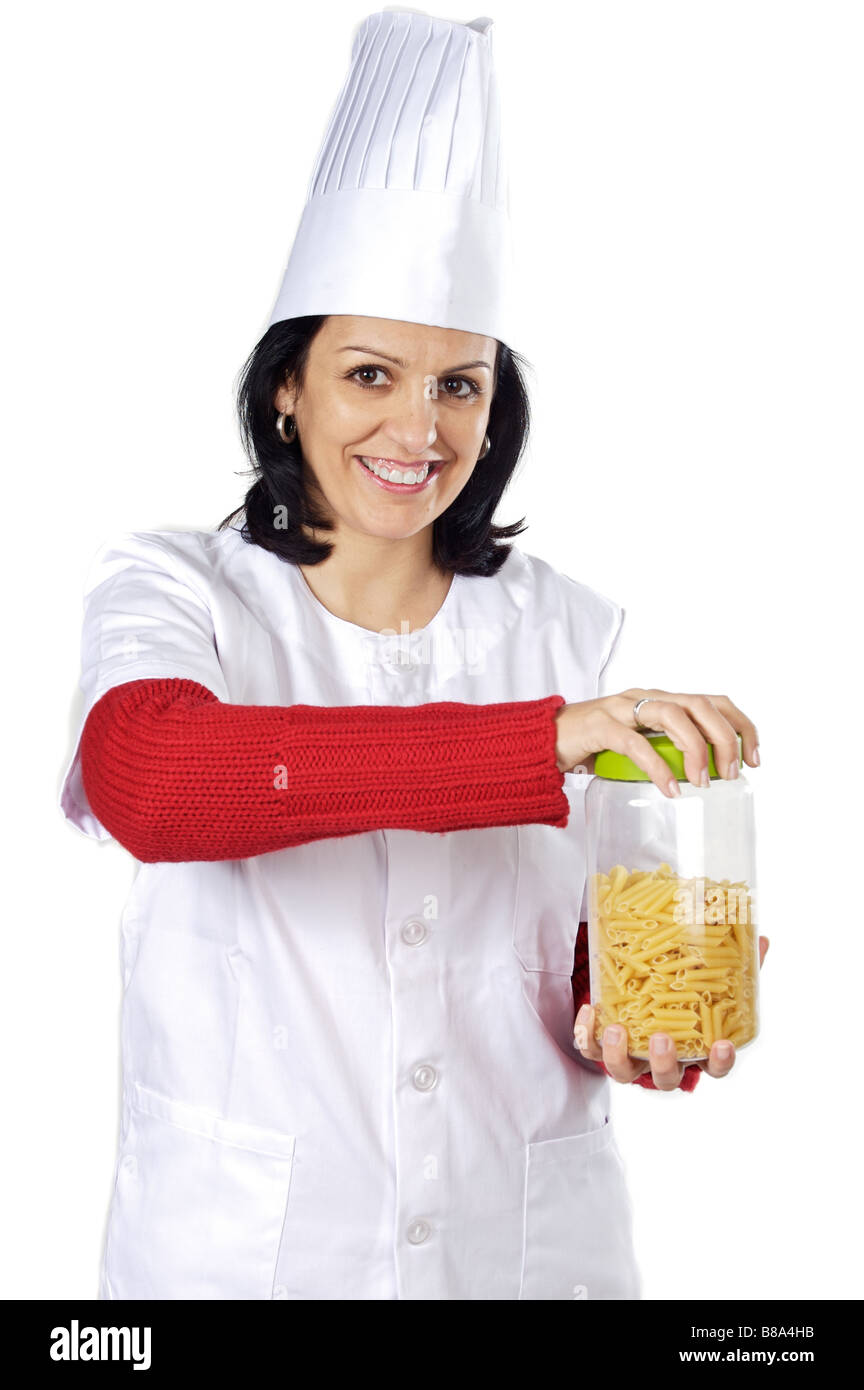 attractive cook woman a over white background Stock Photo - Alamy