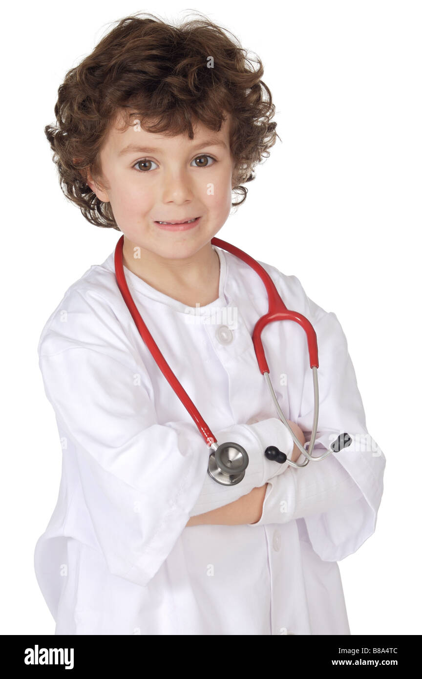 Adorable future doctor a over white background Stock Photo - Alamy