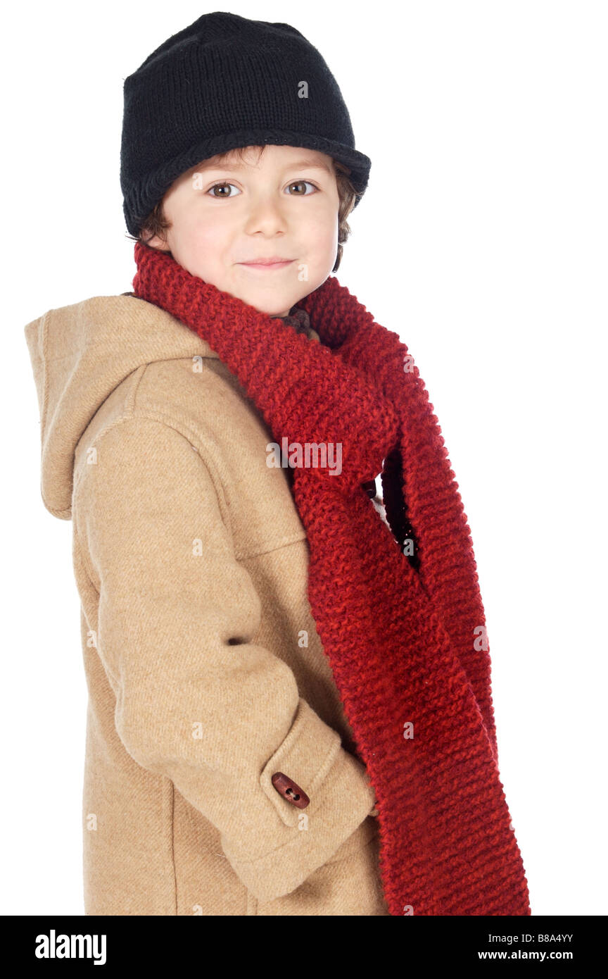 adorable boy dress for the winter a over white background Stock Photo ...