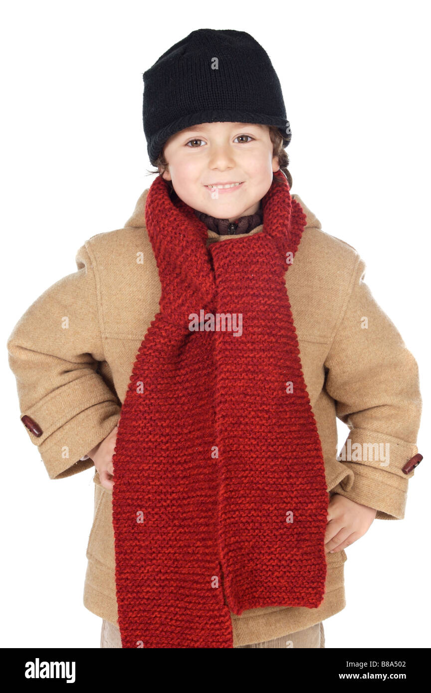 adorable boy dress for the winter a over white background Stock Photo ...