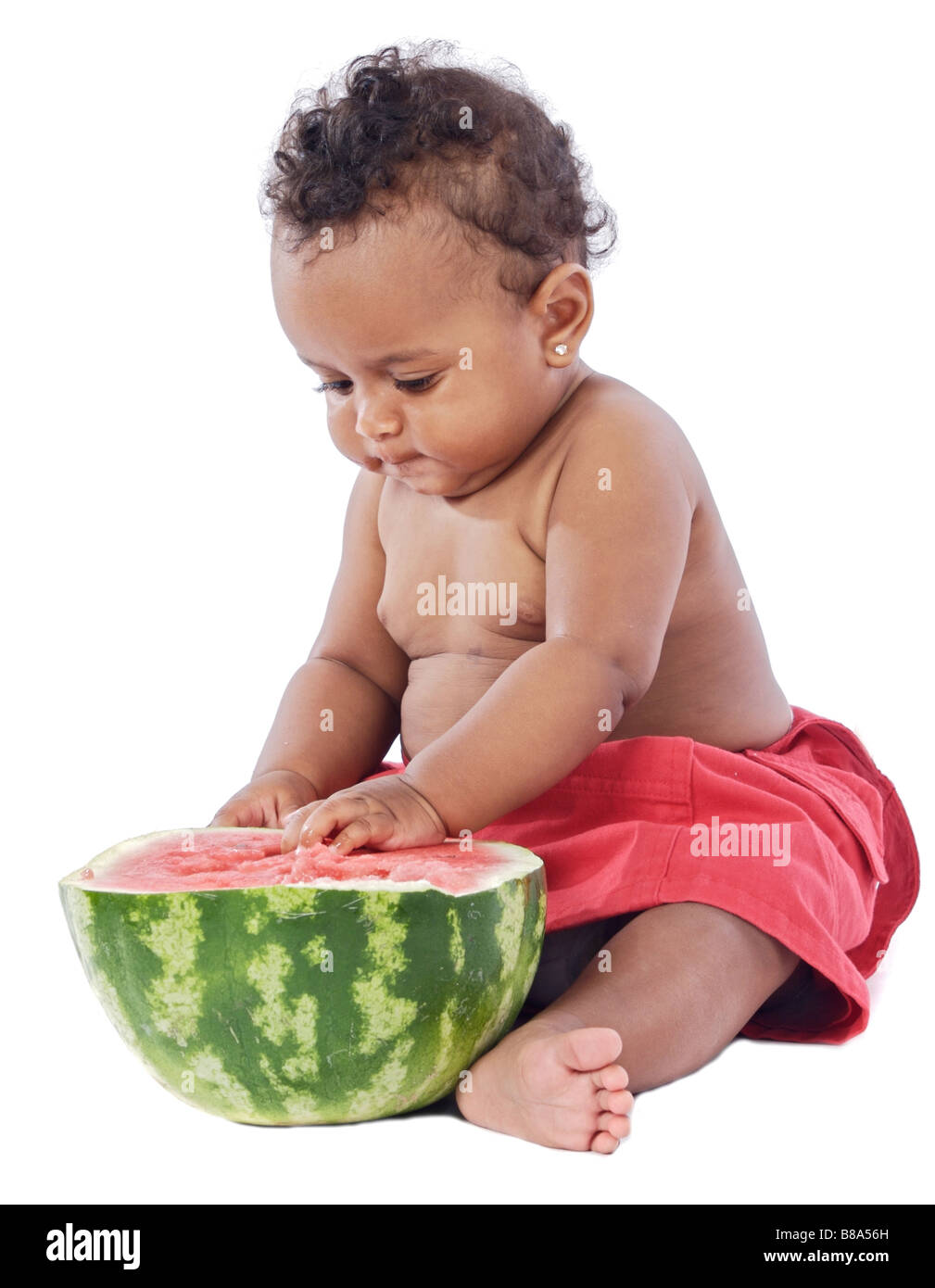 adorable baby eating watermelon a over white background Stock Photo - Alamy
