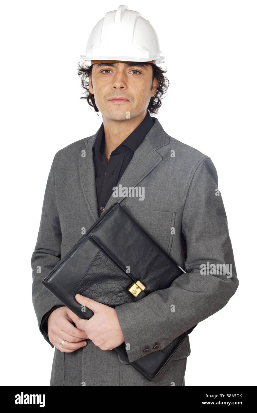 Young man architect a over white background Stock Photo - Alamy