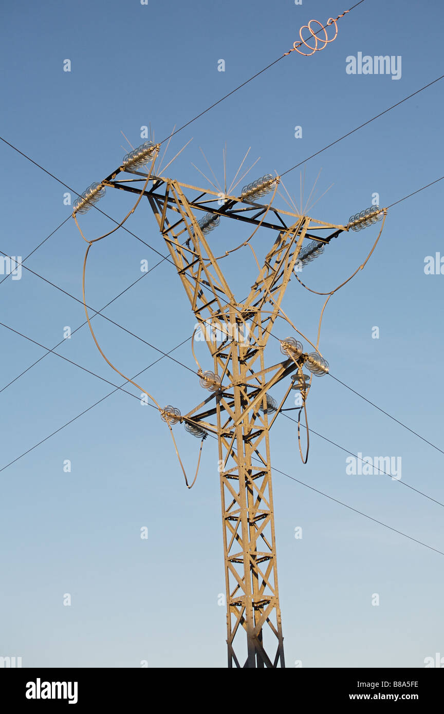 Power lines under a pretty the blue sky Stock Photo - Alamy