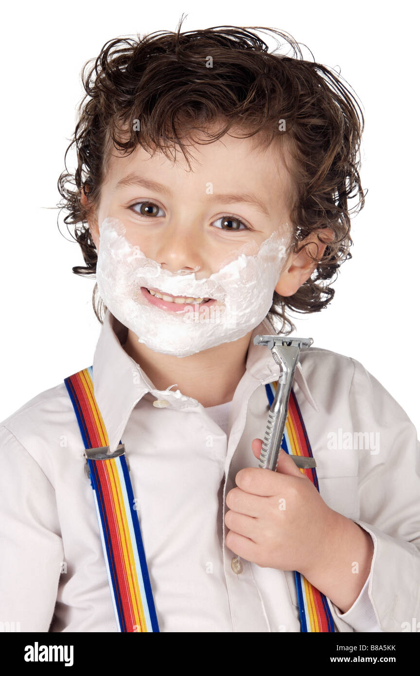 adorable child shaving over a white background Stock Photo - Alamy