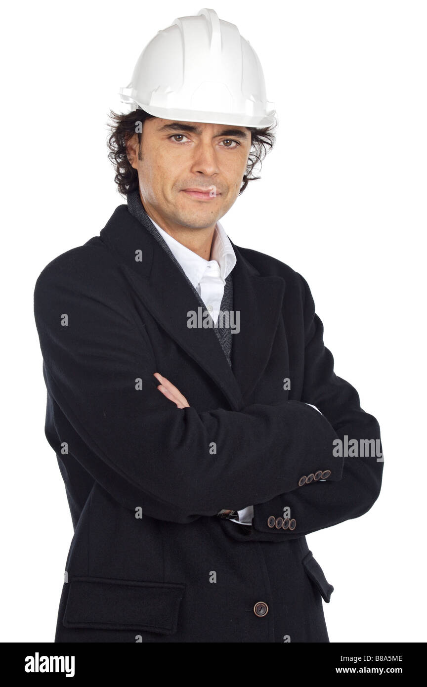 attractive young architect a over white background Stock Photo - Alamy