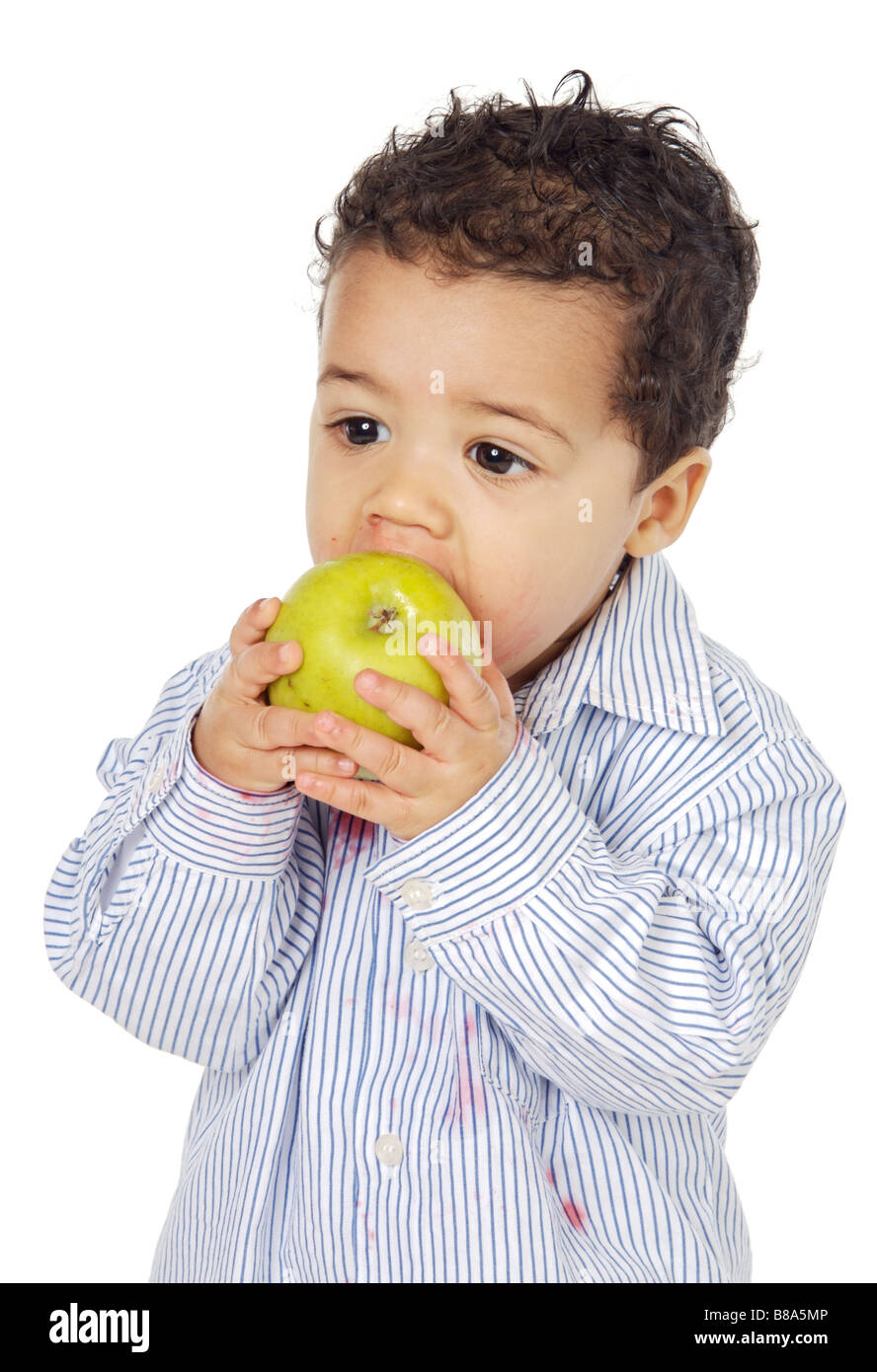 adorable baby eating an apple a over white background Stock Photo - Alamy
