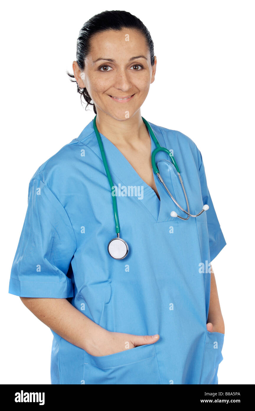 Attractive lady doctor over a white background Stock Photo - Alamy