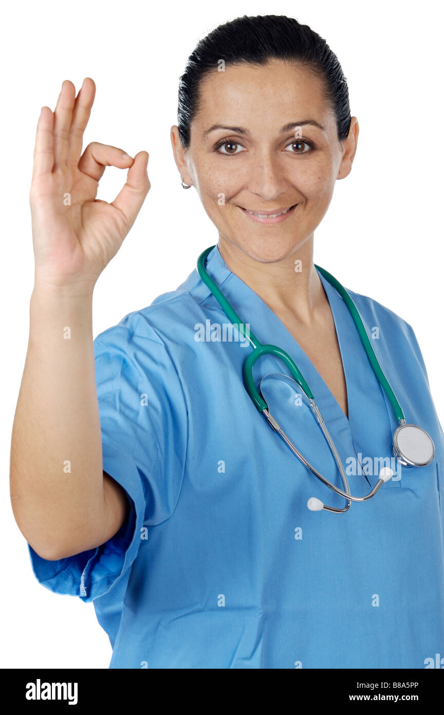 Attractive lady doctor over a white background Stock Photo - Alamy