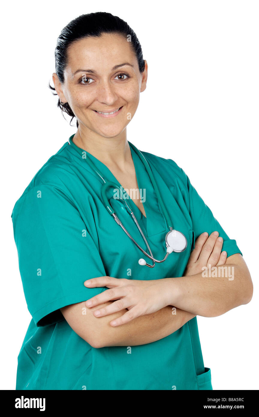 attractive lady doctor over a white background Stock Photo - Alamy