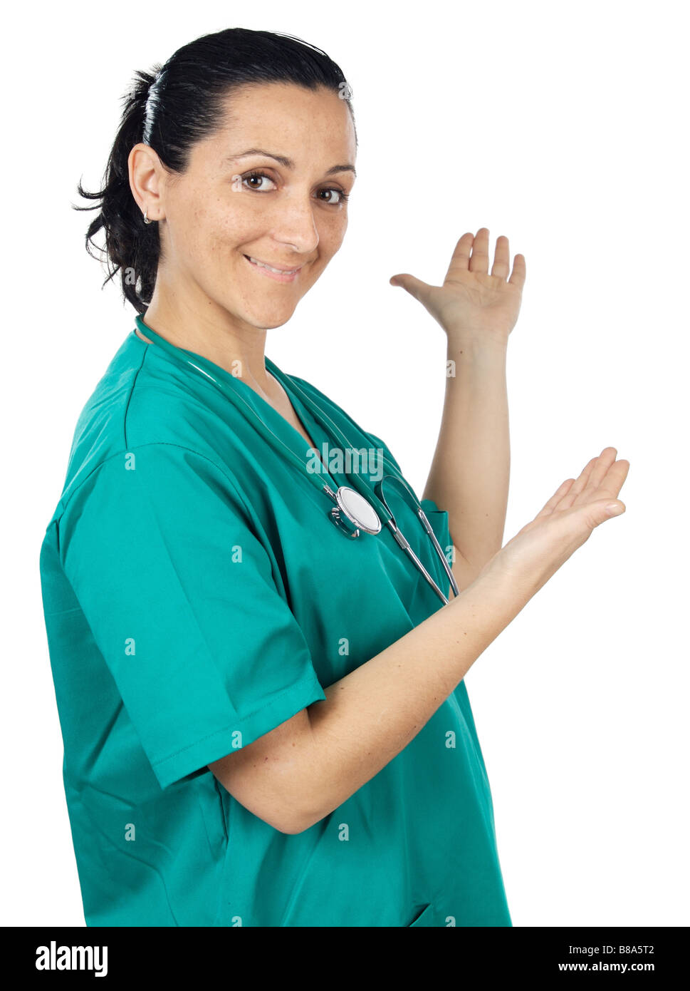 attractive lady doctor over a white background Stock Photo - Alamy