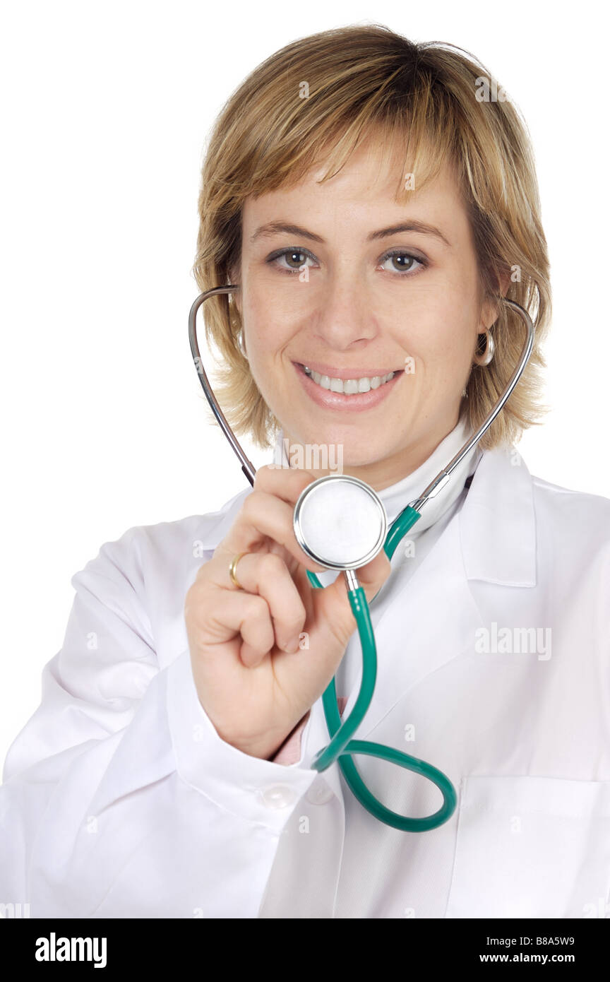 Attractive lady doctor over a white background Stock Photo - Alamy