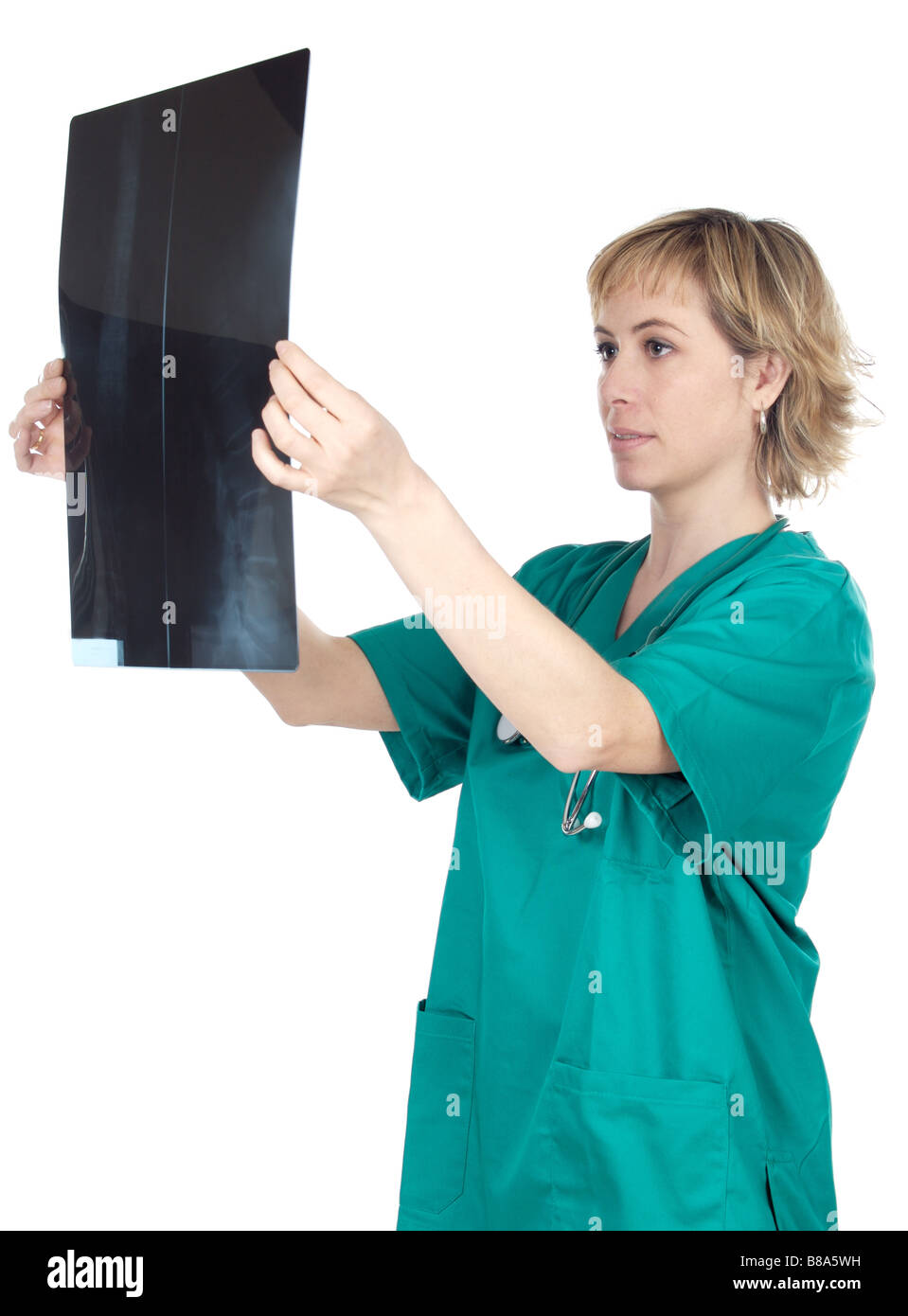 doctor examining a radio graphs a over white background Stock Photo - Alamy