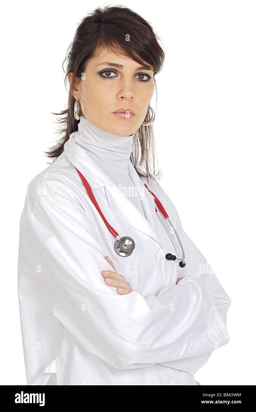 Attractive lady doctor over a white background Stock Photo - Alamy