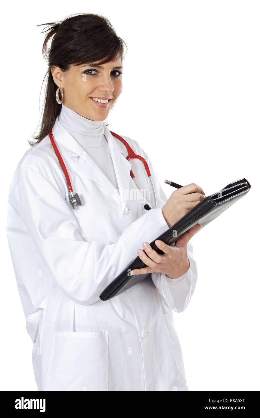 attractive lady doctor over a white background Stock Photo - Alamy