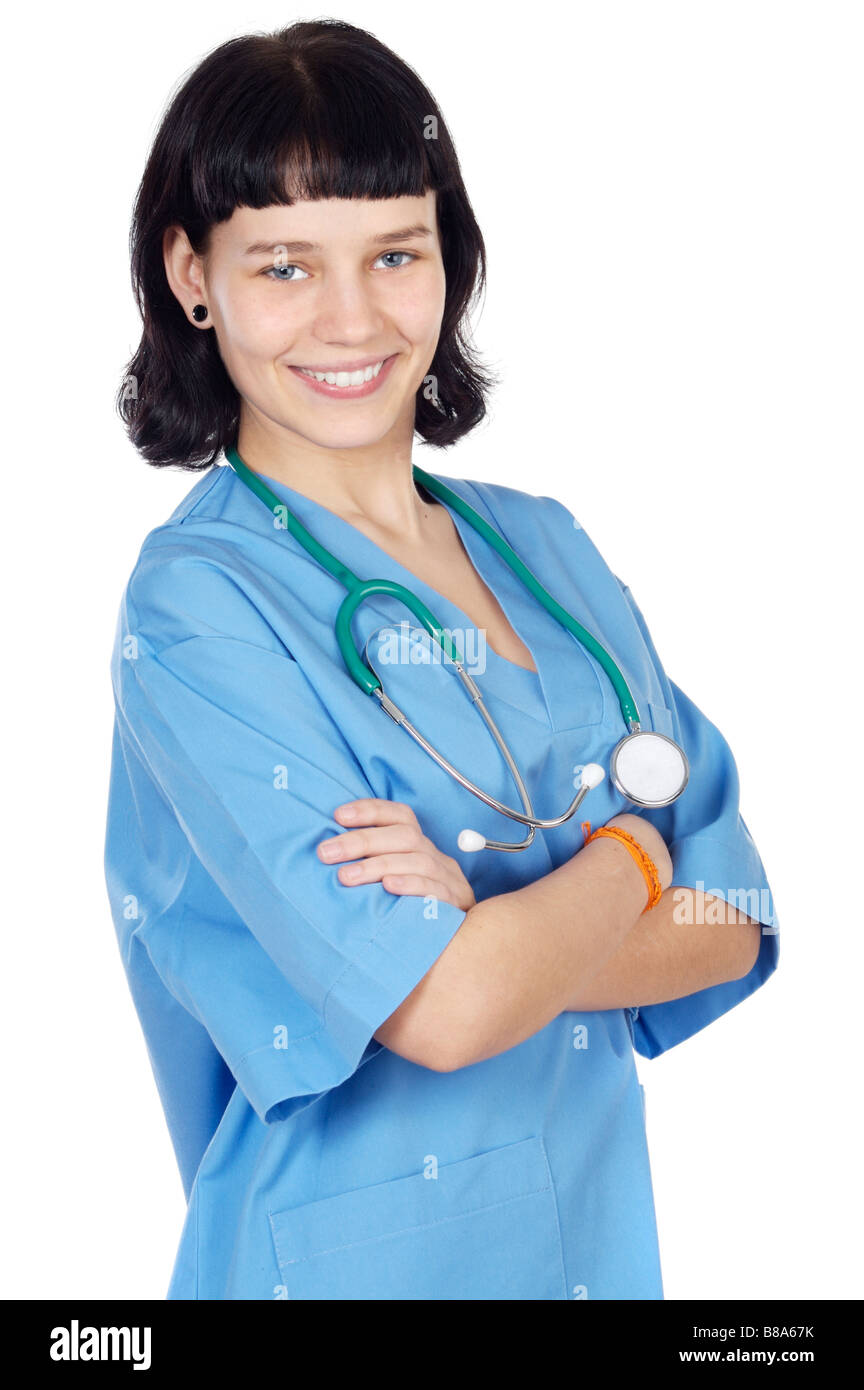 attractive lady doctor over a white background Stock Photo - Alamy