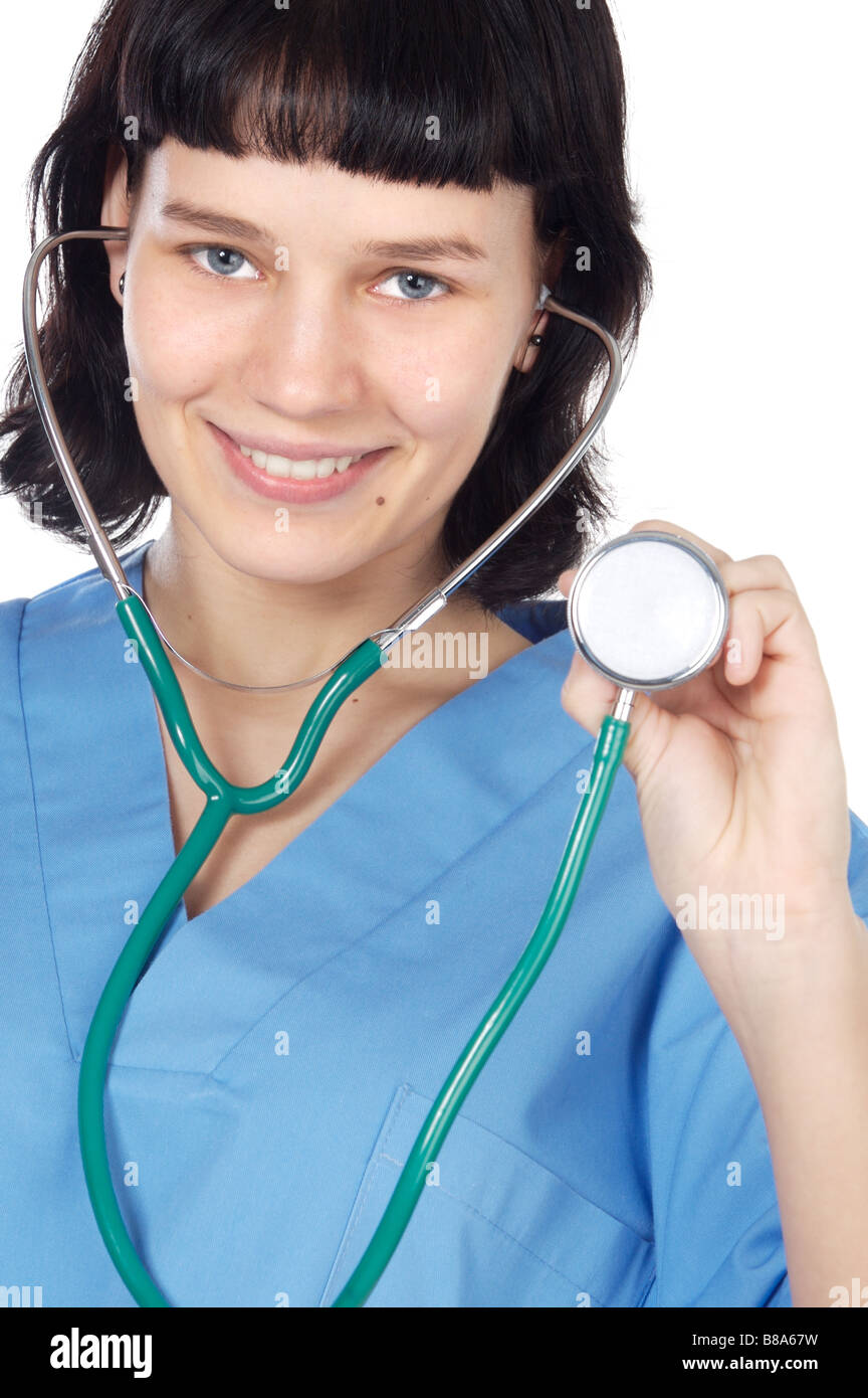Attractive lady doctor over a white background Stock Photo - Alamy