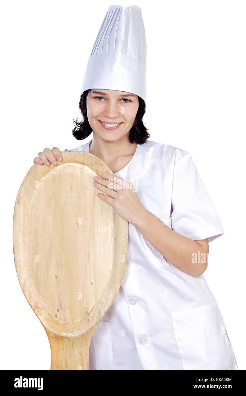 attractive cook woman a over white background Stock Photo - Alamy