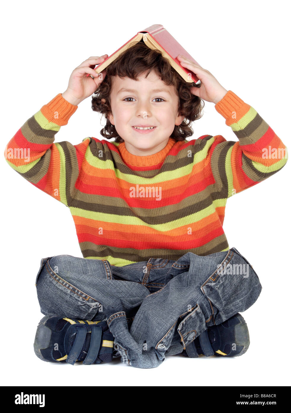 adorable boy studying a over white background Stock Photo - Alamy