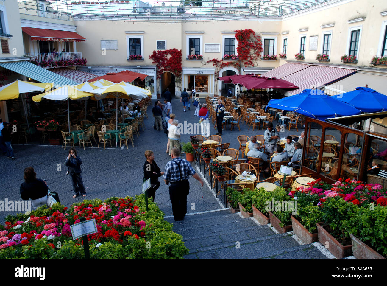 Tourists and streetcafes in town Capri Island Capri Mediterranean Sea ...
