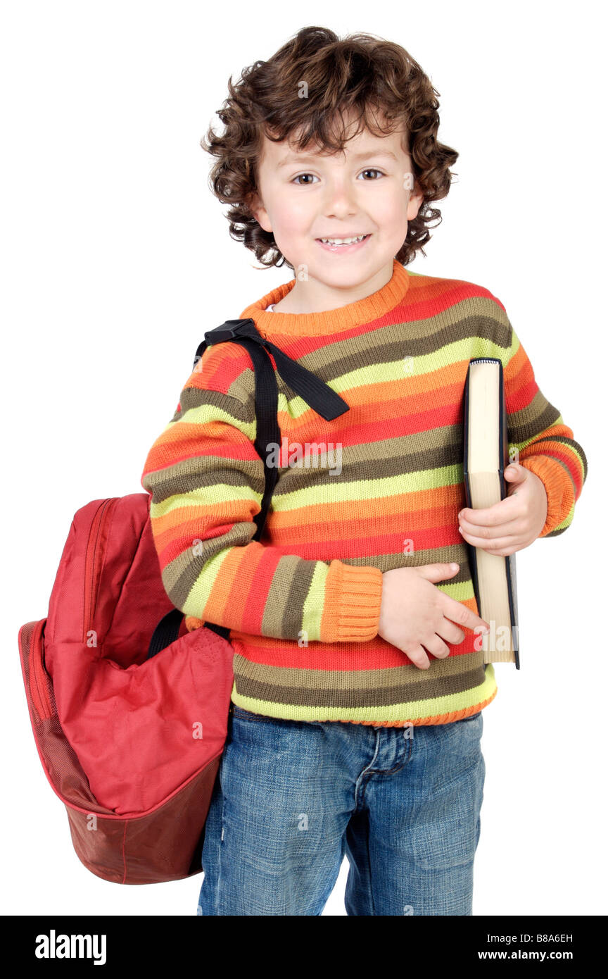 Adorable child studying a over white background Stock Photo - Alamy